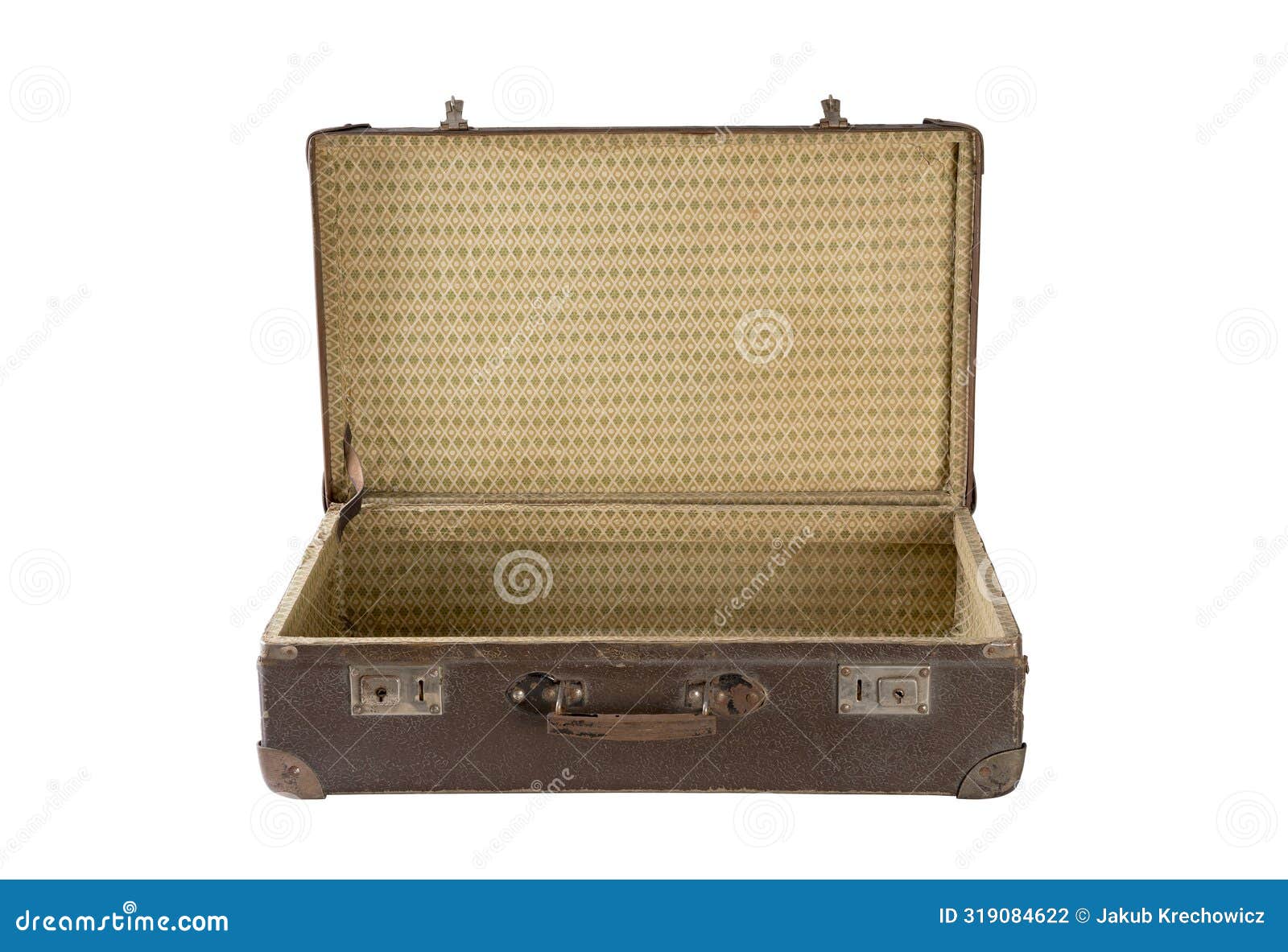 Old Open Brown Worn Out Empty Suitcase Isolated on White Background ...