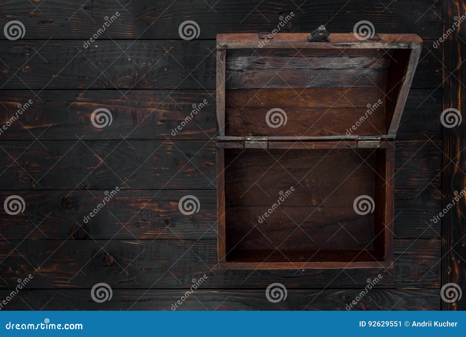 Old Open Chest Close Up on Dark Wooden Table Stock Image - Image of ...