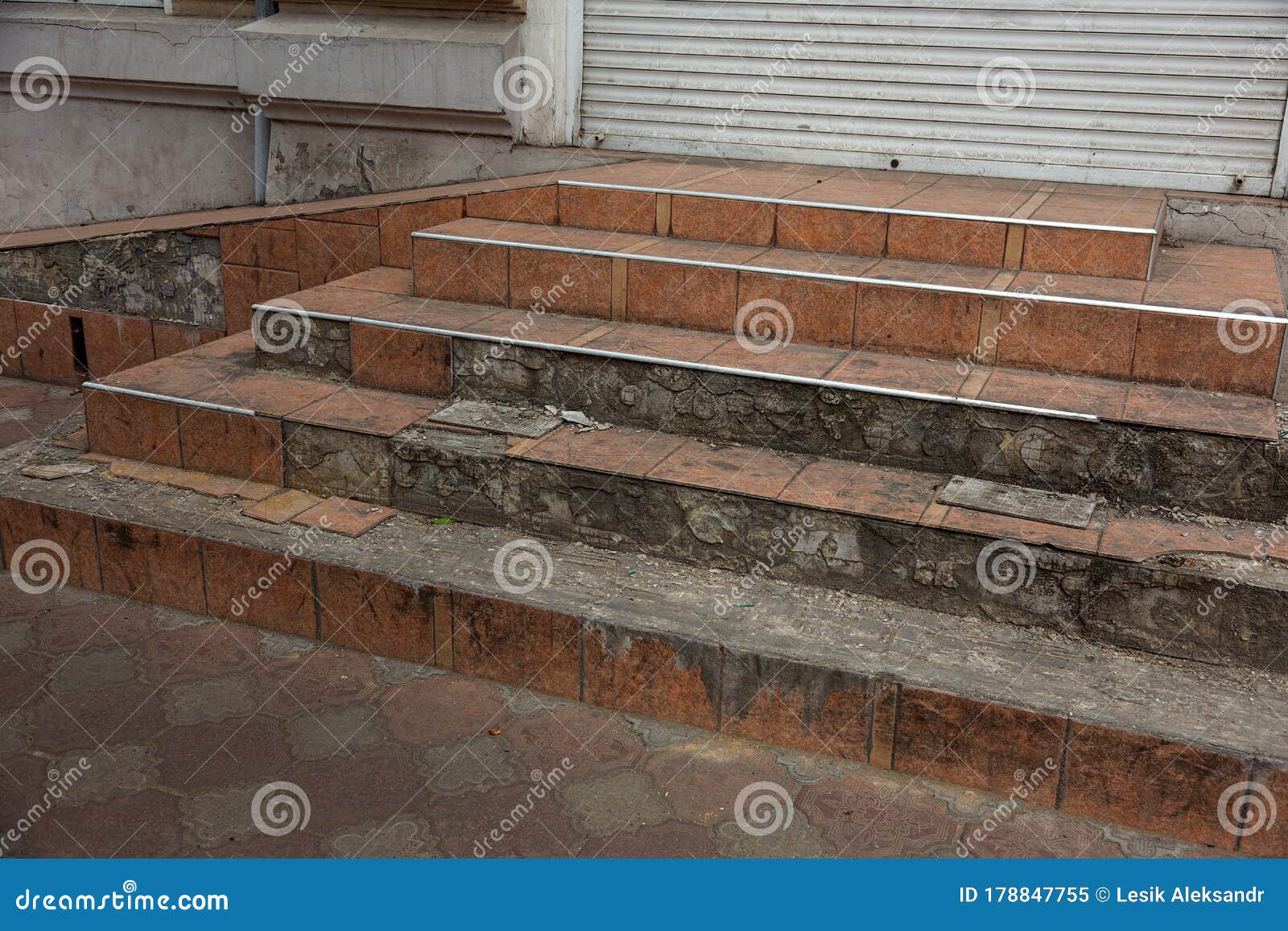 An Old Open Outer Stone Staircase. Stone, Cement Steps of the Old ...