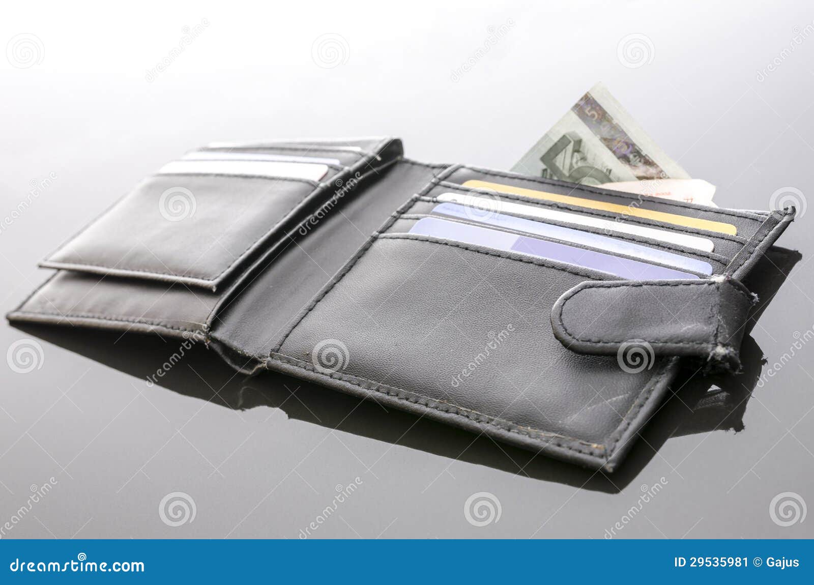 Old Open Wallet with Money and Credit Cards Stock Image - Image of bank ...