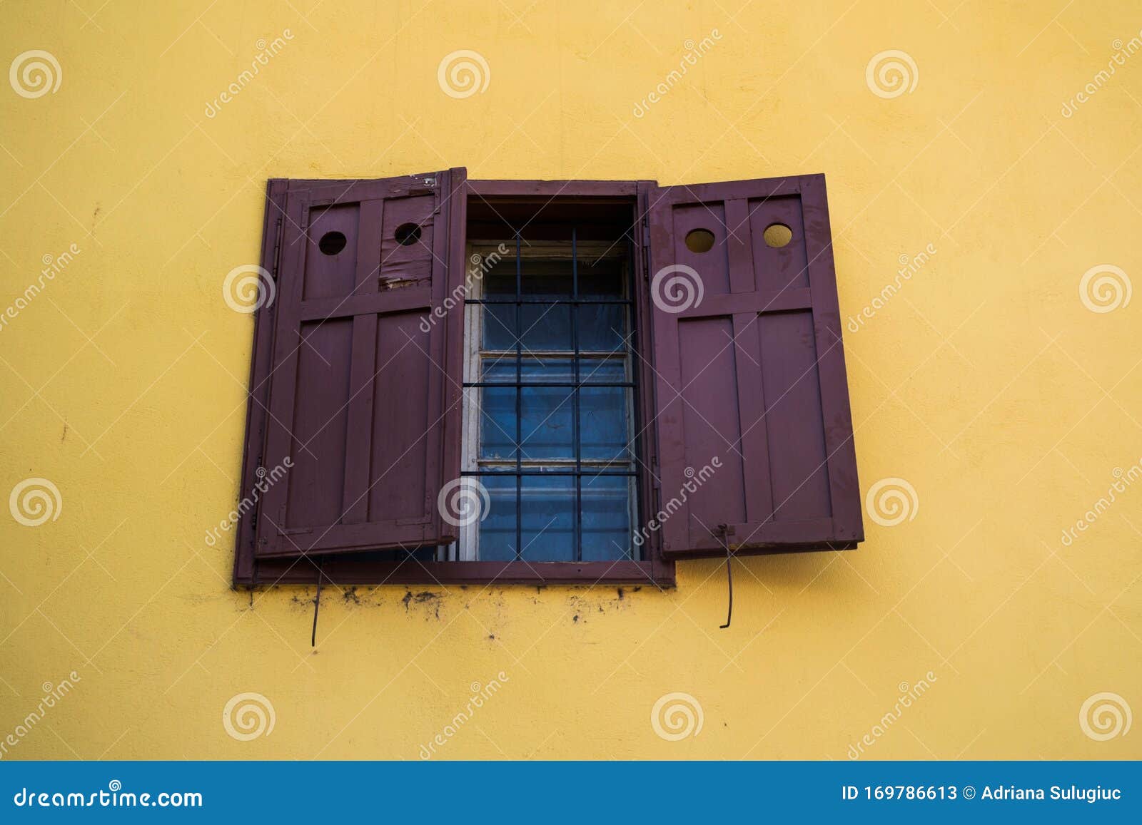 Open Window on a Yellow Wall Stock Image - Image of decoration ...