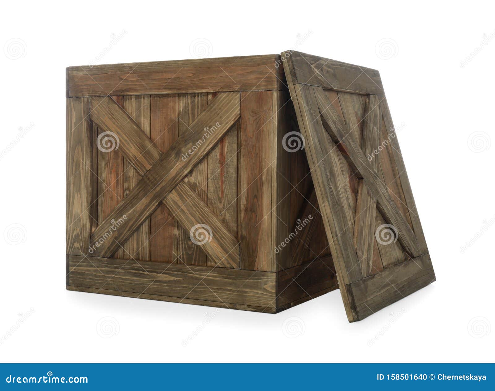 Old Open Wooden Crate with Lid on White Stock Photo - Image of panel ...