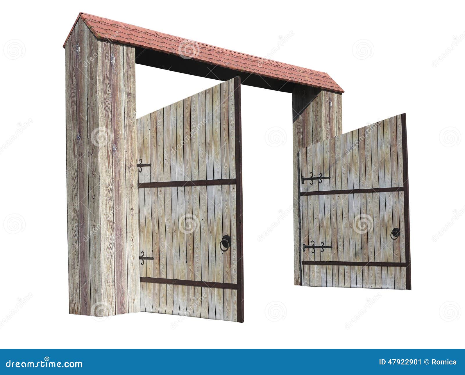 Old Opened Wooden Gate Isolated on White Background Stock Image - Image ...