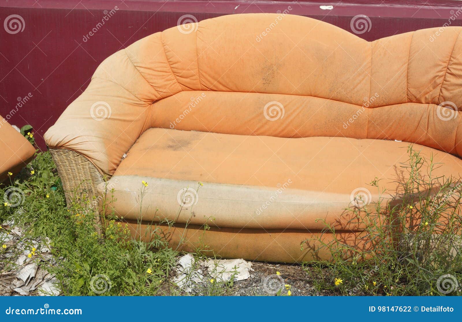 Old orange couch stock photo. Image of refuse, bulky - 98147622