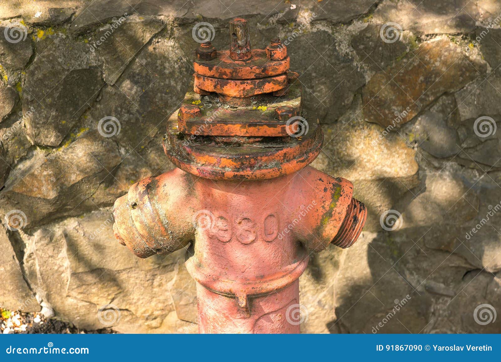 Old Orange Fire Hydrant or Fire Department Connection on Street Stock ...