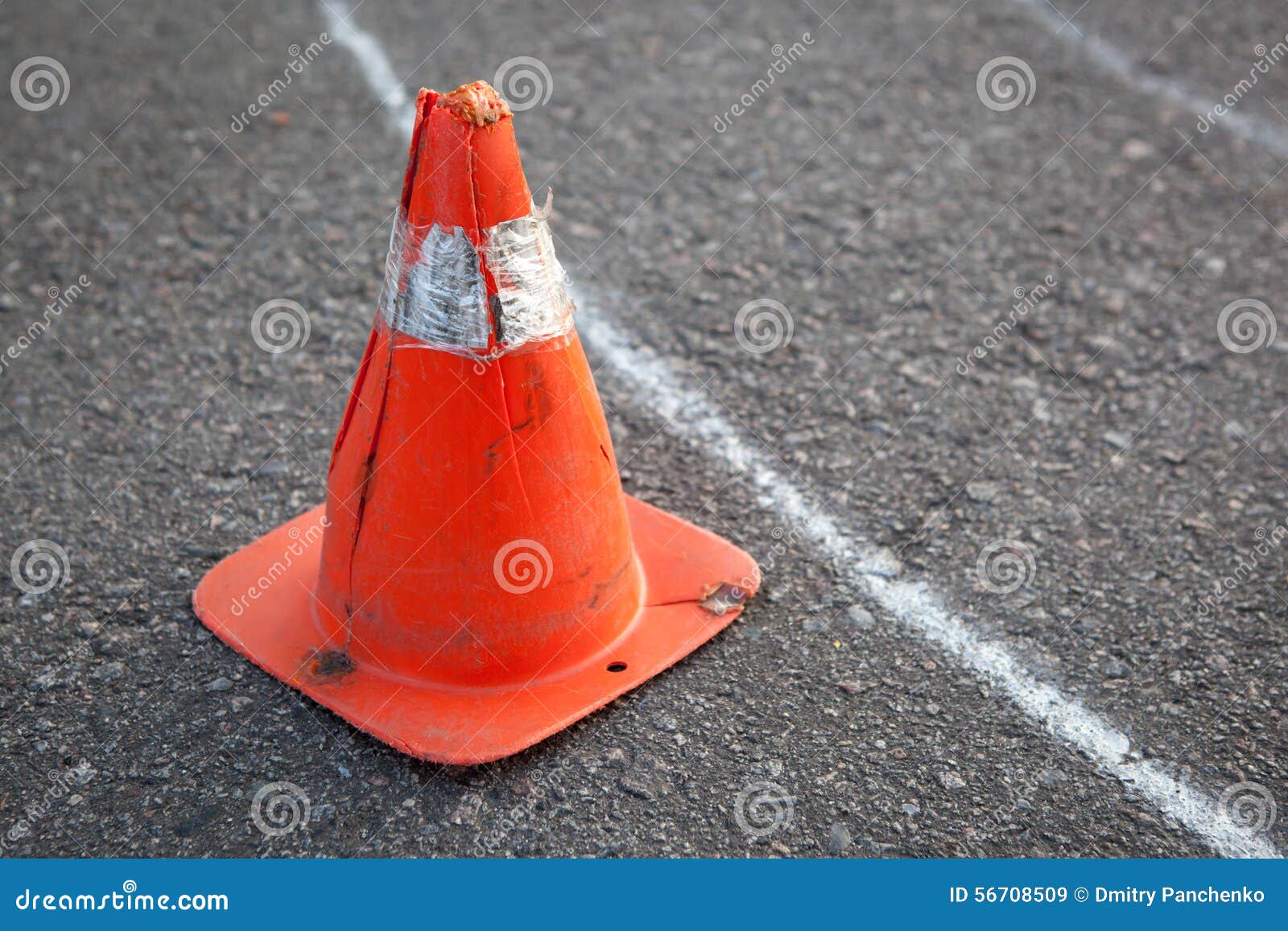 Old Orange Striped Cone on Road. Stock Image - Image of road, guide ...