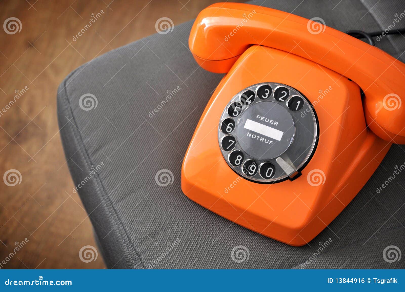 Old Orange Telephone with Dial Stock Photo - Image of talk, number ...