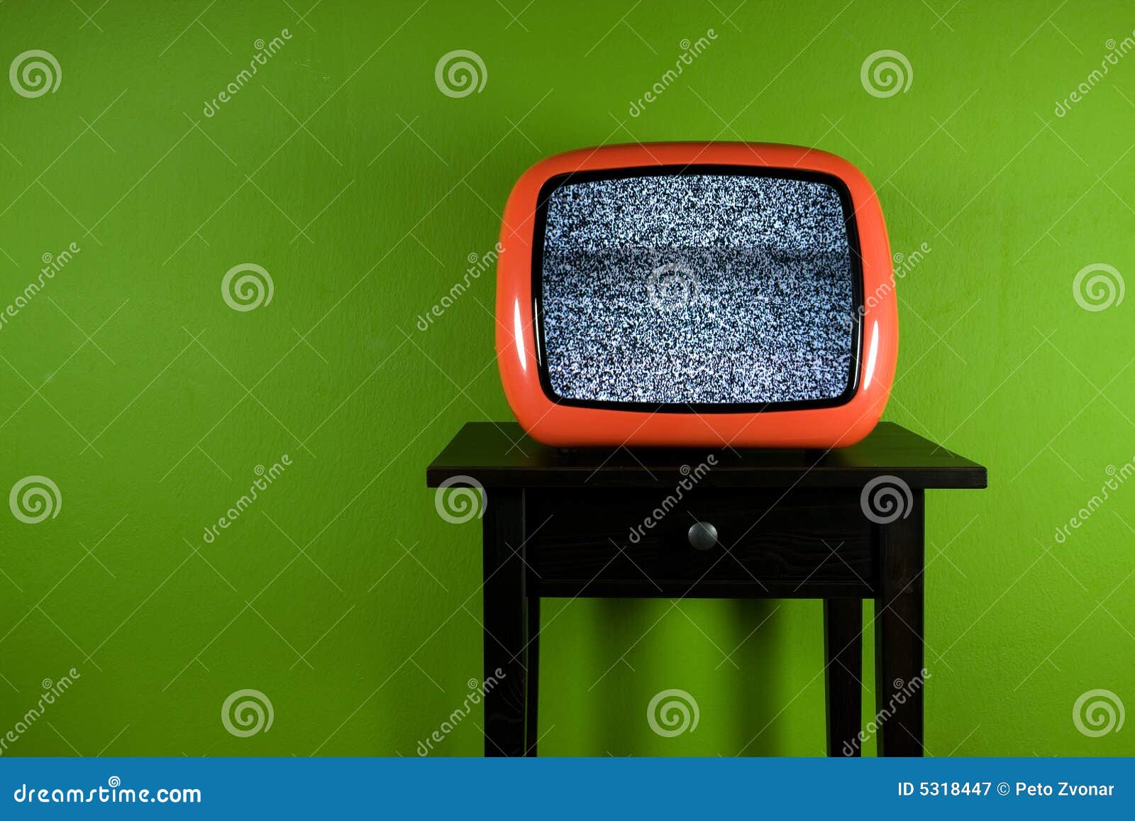 Old Orange Television with Interruption Stock Image - Image of table ...