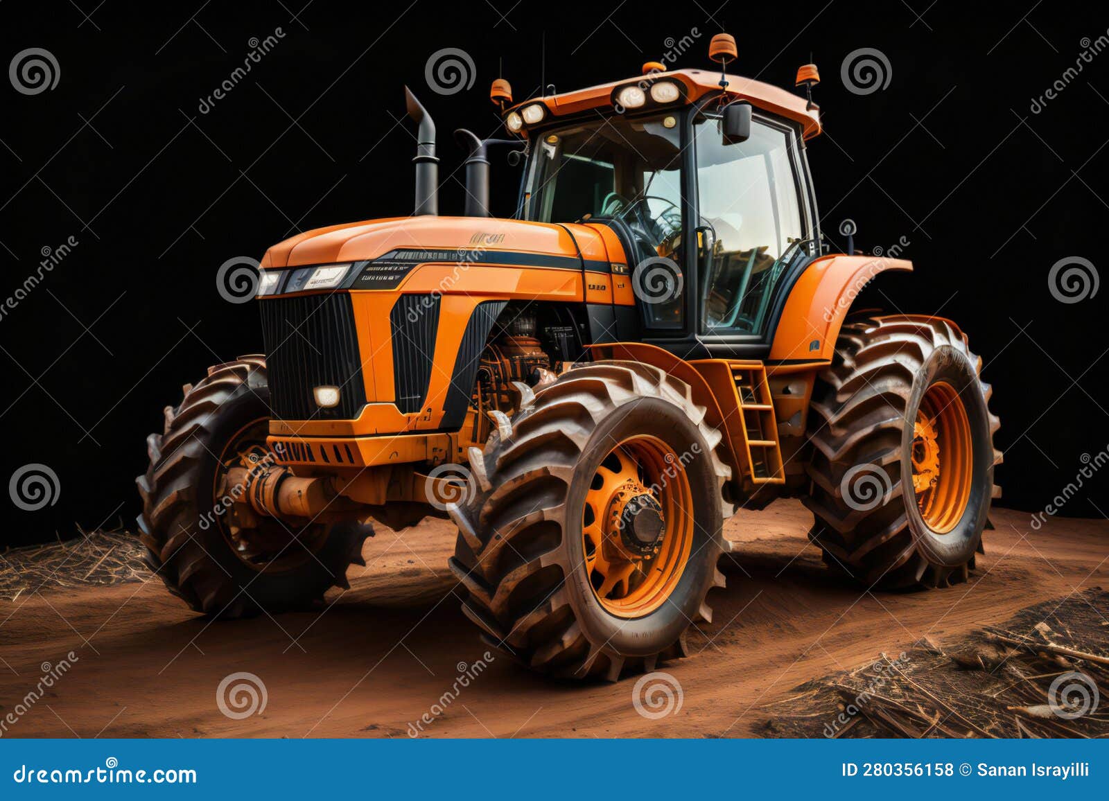 Old Orange Tractor on a Black Background. Generative Ai Stock ...