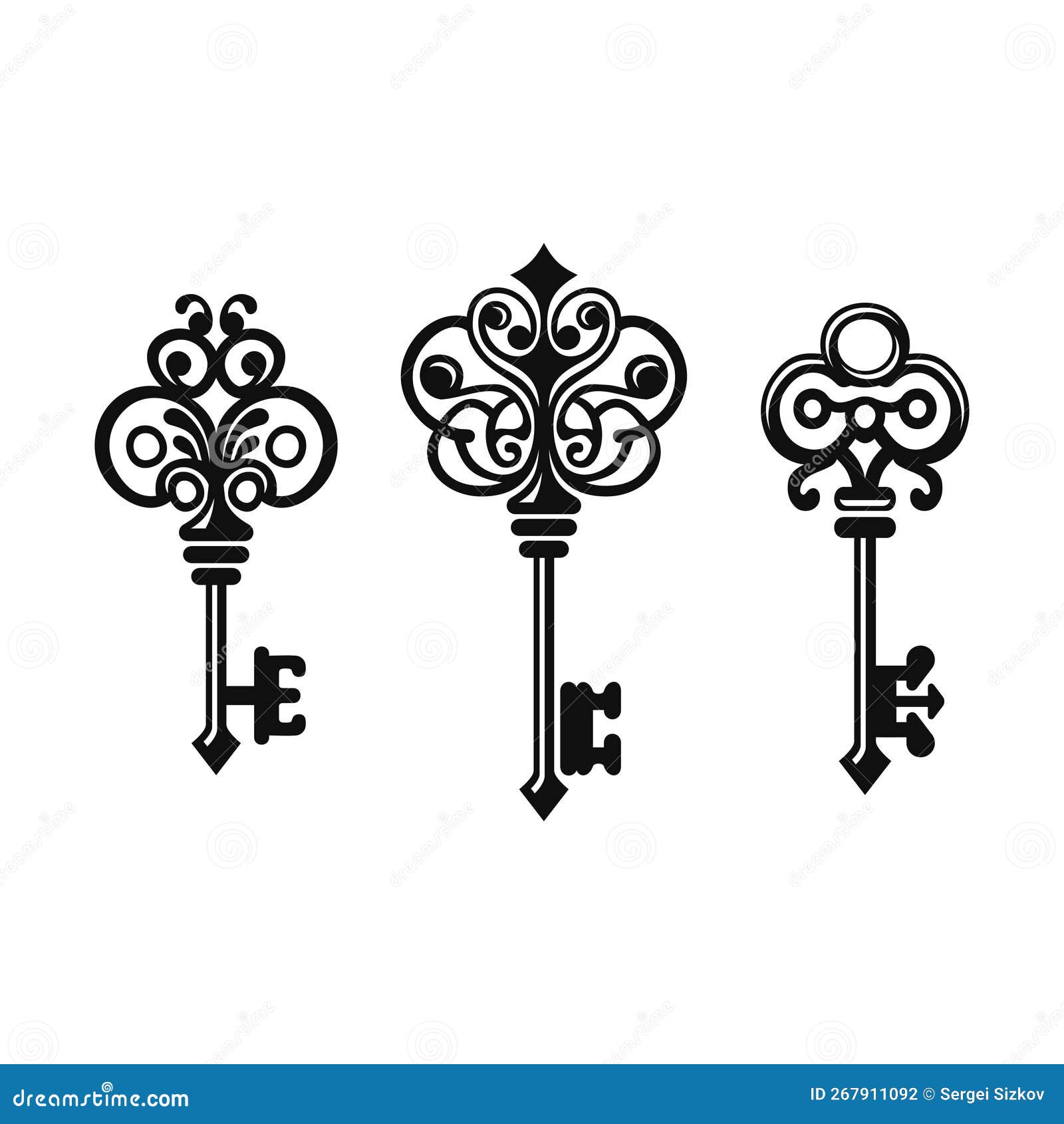 Old Ornate Keys Set on White Background. Vector Stock Illustration ...