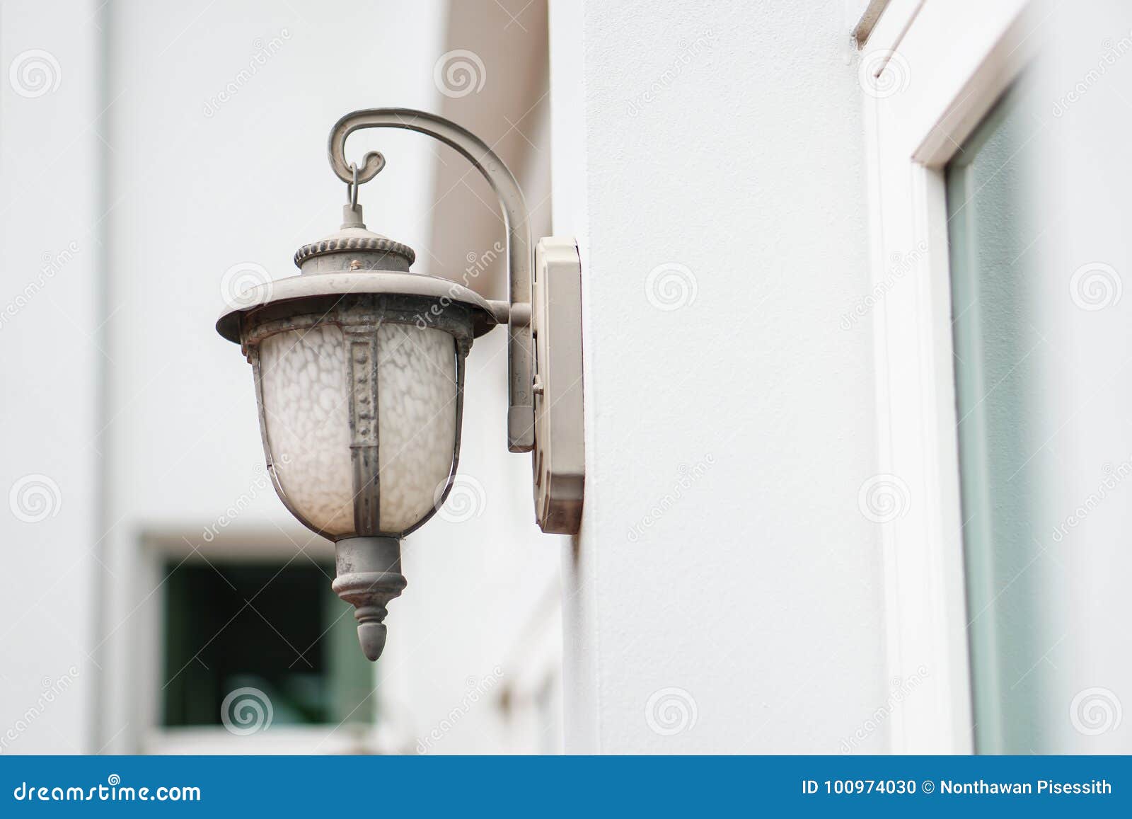 Old Outdoor Wall Lamp Light on White Exterior Stock Photo - Image of ...
