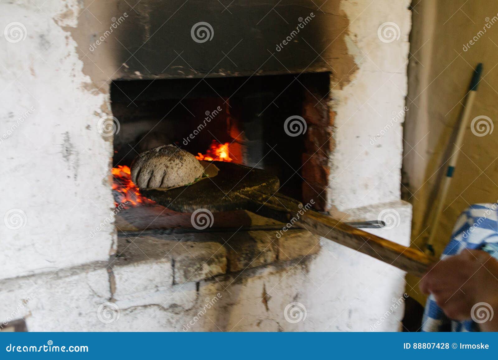 Old Oven with Flame Fire and Bread Stock Photo - Image of fire, bake ...