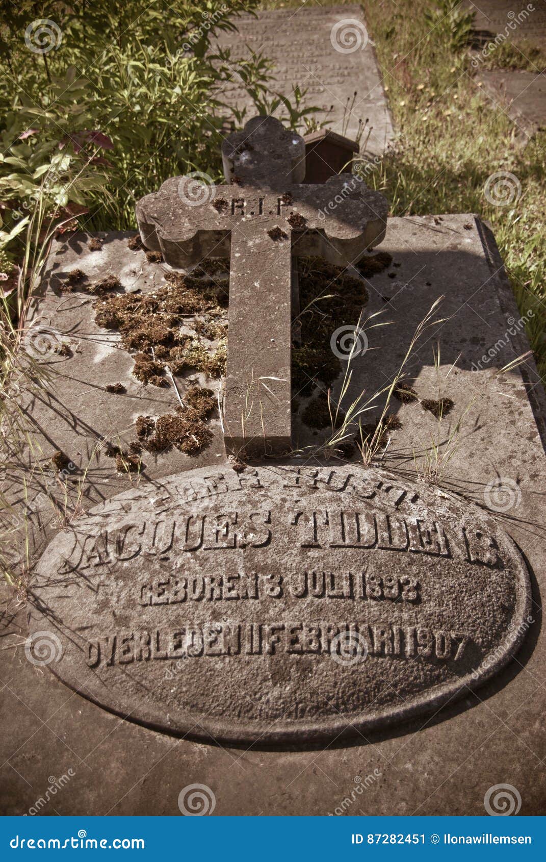 Old Overgrown Headstone on a Grave Stock Image - Image of biographical ...