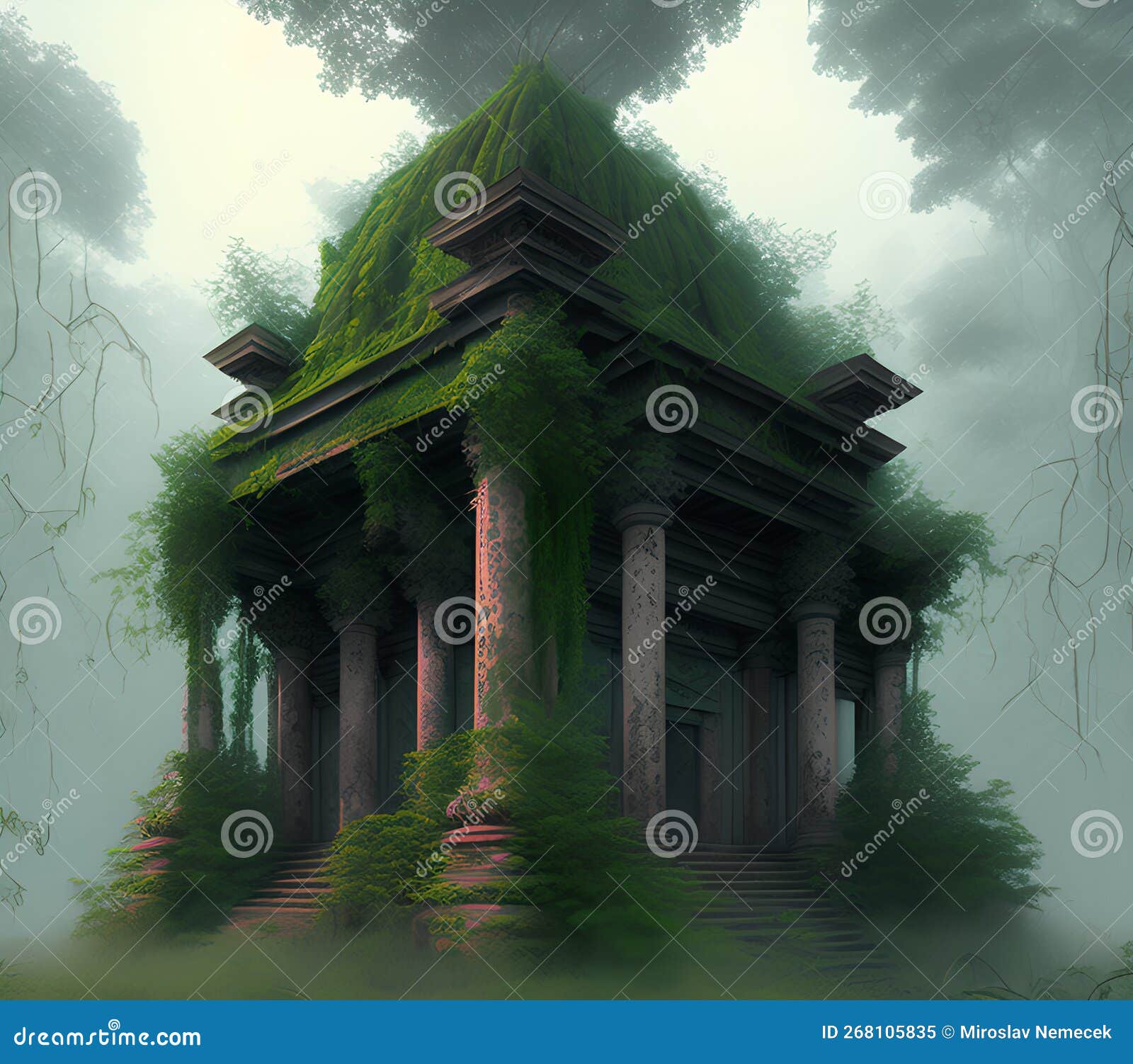 Old Overgrown Temple, Generative AI Illustration Stock Illustration ...