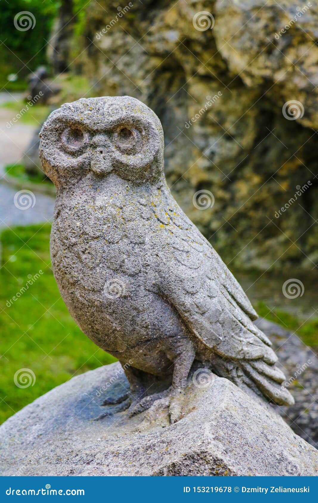 Old Owl Sculpture on Stone in a Park or Garden. Stock Photo - Image of ...