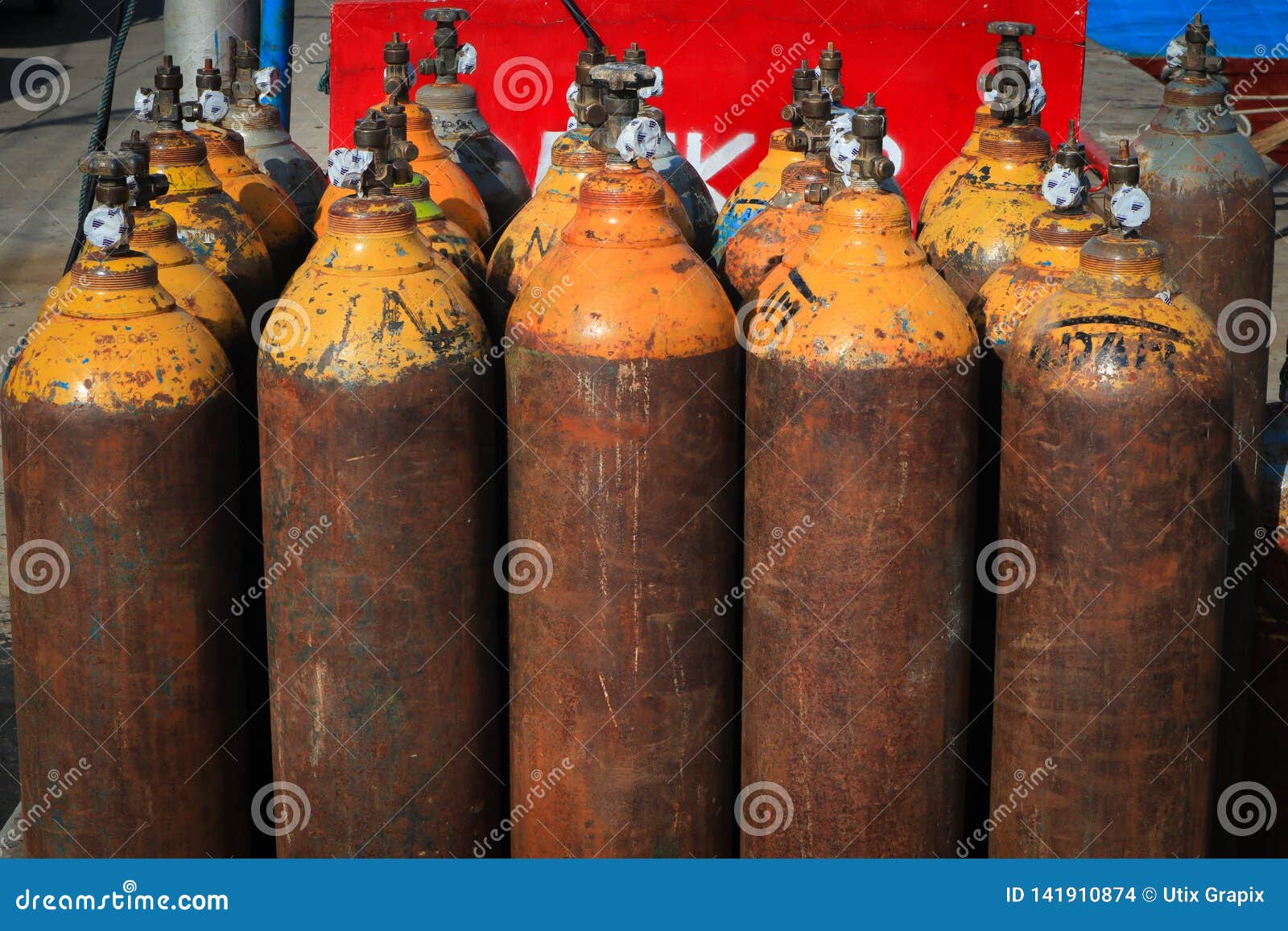 Old oxygen cylinders stock photo. Image of welding, metal - 141910874
