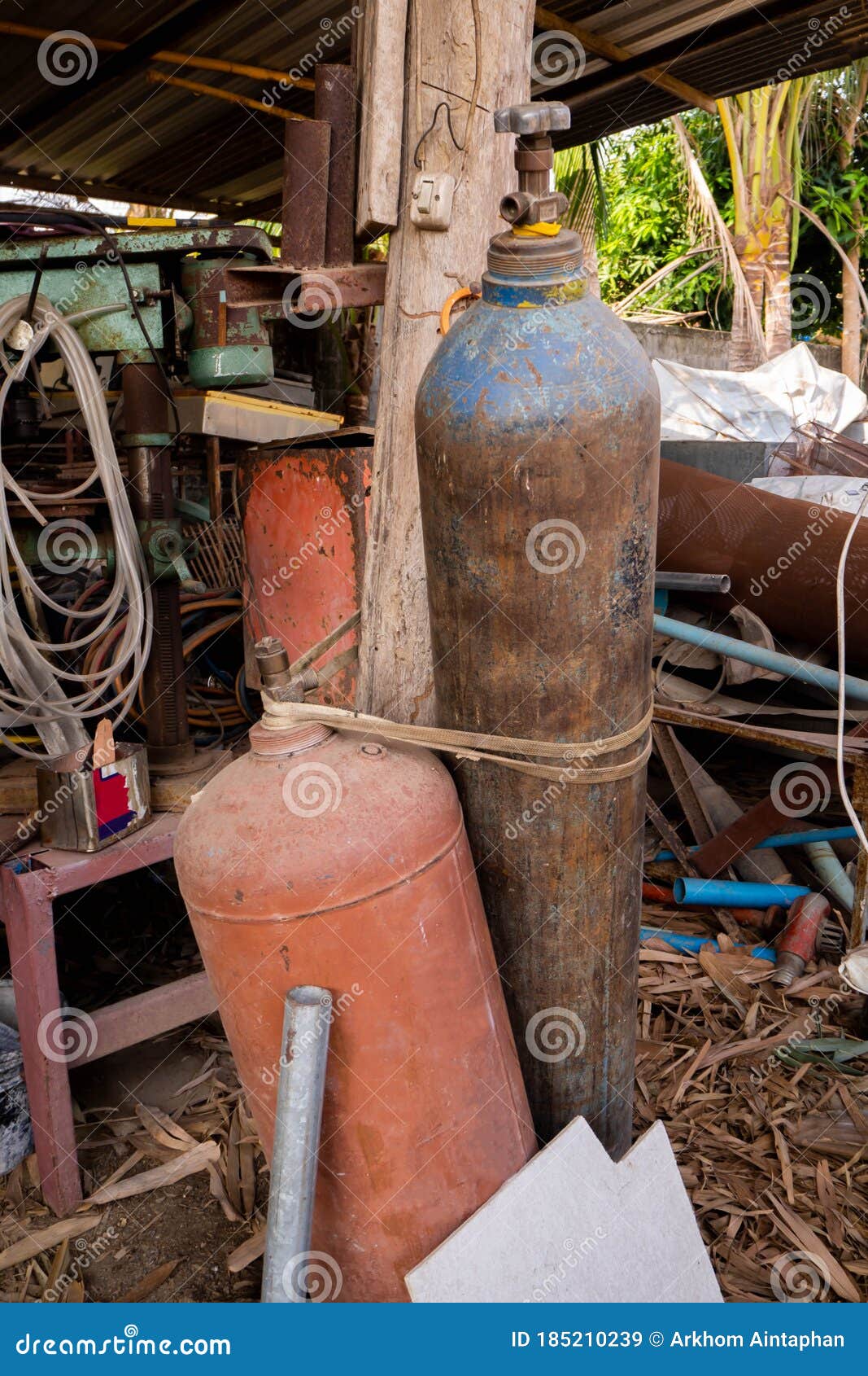 Old oxygen tanks stock image. Image of industry, chemical - 185210239