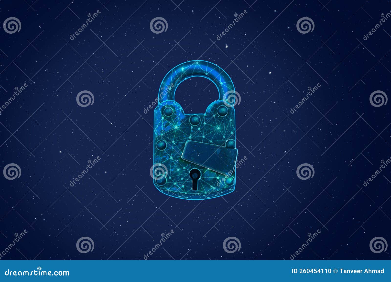 Old Padlock with Digital Illustrated Lines on Blue Background for ...