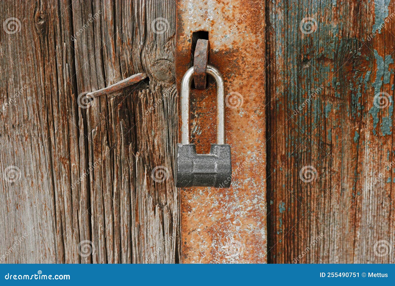 Old Padlock on Gates. a Lock Hangs on the Wooden Door Stock Image ...