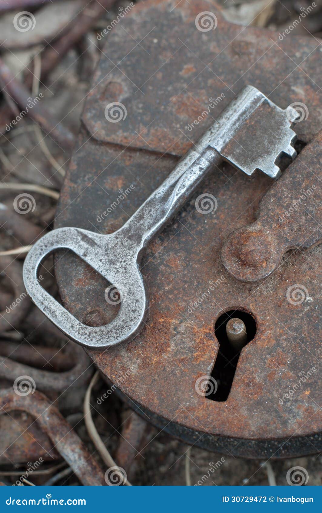 Old padlock with key stock photo. Image of object, concept - 30729472