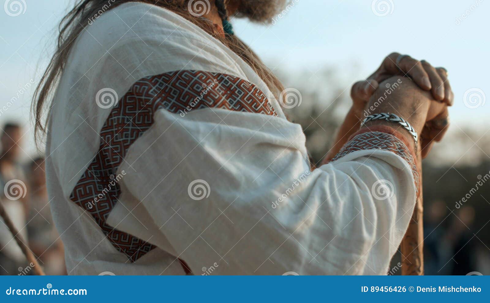 Old Pagan in Medieval Clothes Standing and Looking into the Distance ...