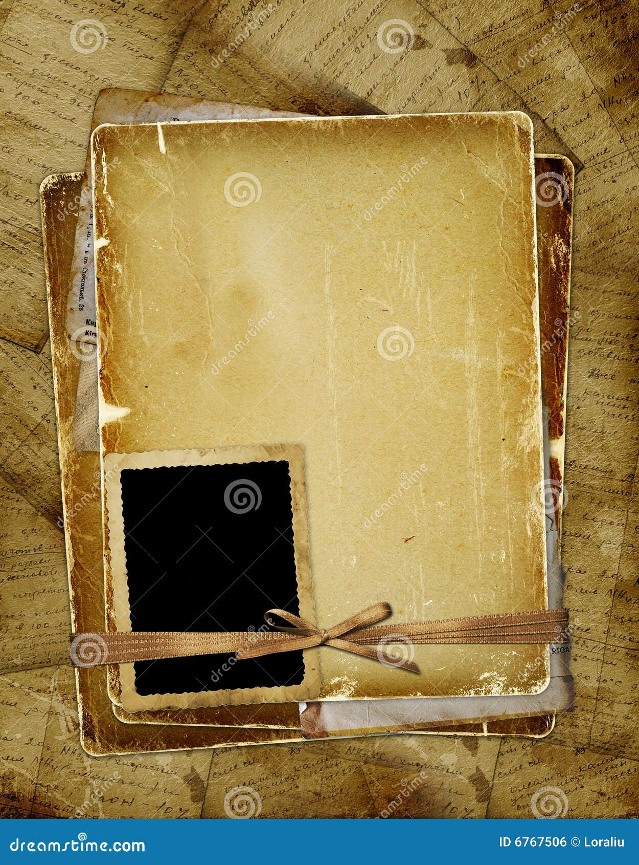 Old Page with Frame for Photo. Ribbons and Bow. Stock Illustration ...