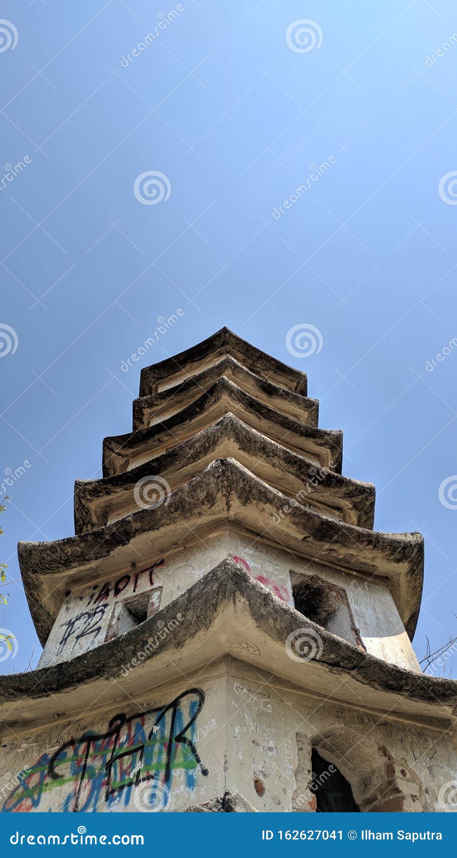 Old Pagoda and Blue Sky Background Stock Image - Image of stone, mayan ...