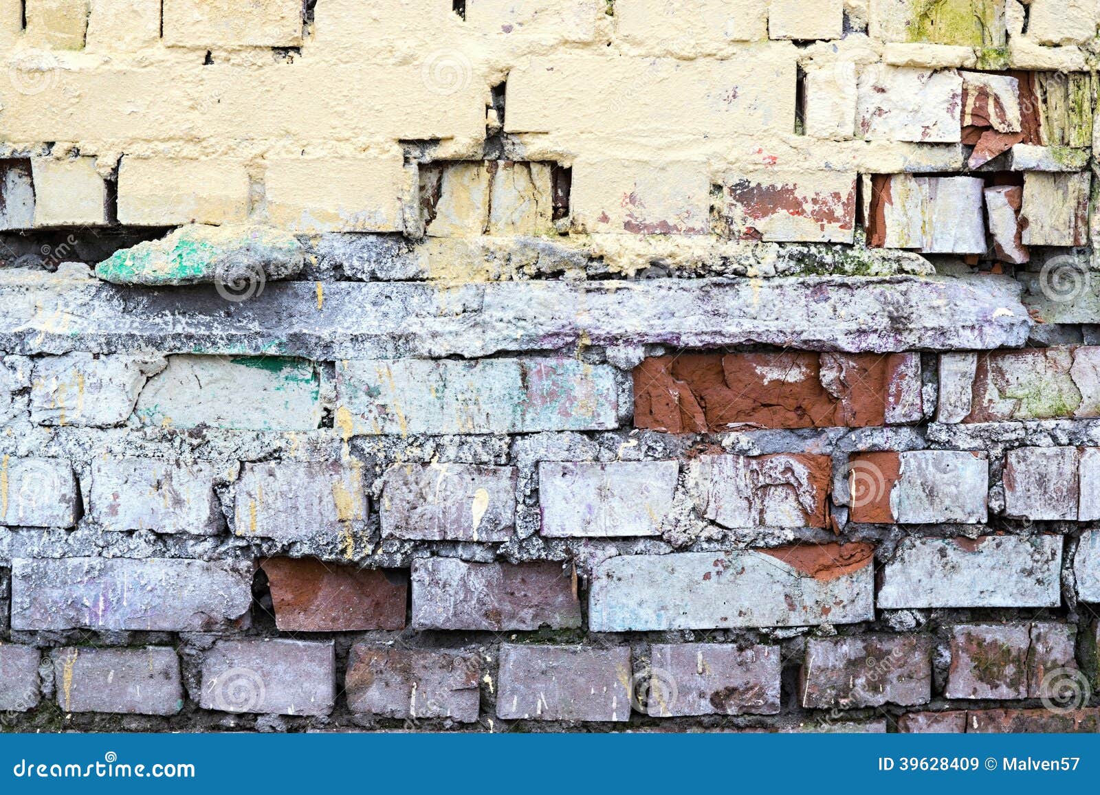 The Old Painted and Destroyed Brick Walls Stock Image - Image of relief ...