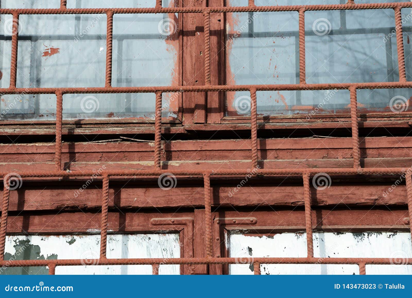 Old Painted Window Behind Rusty Grate Stock Image - Image of background ...