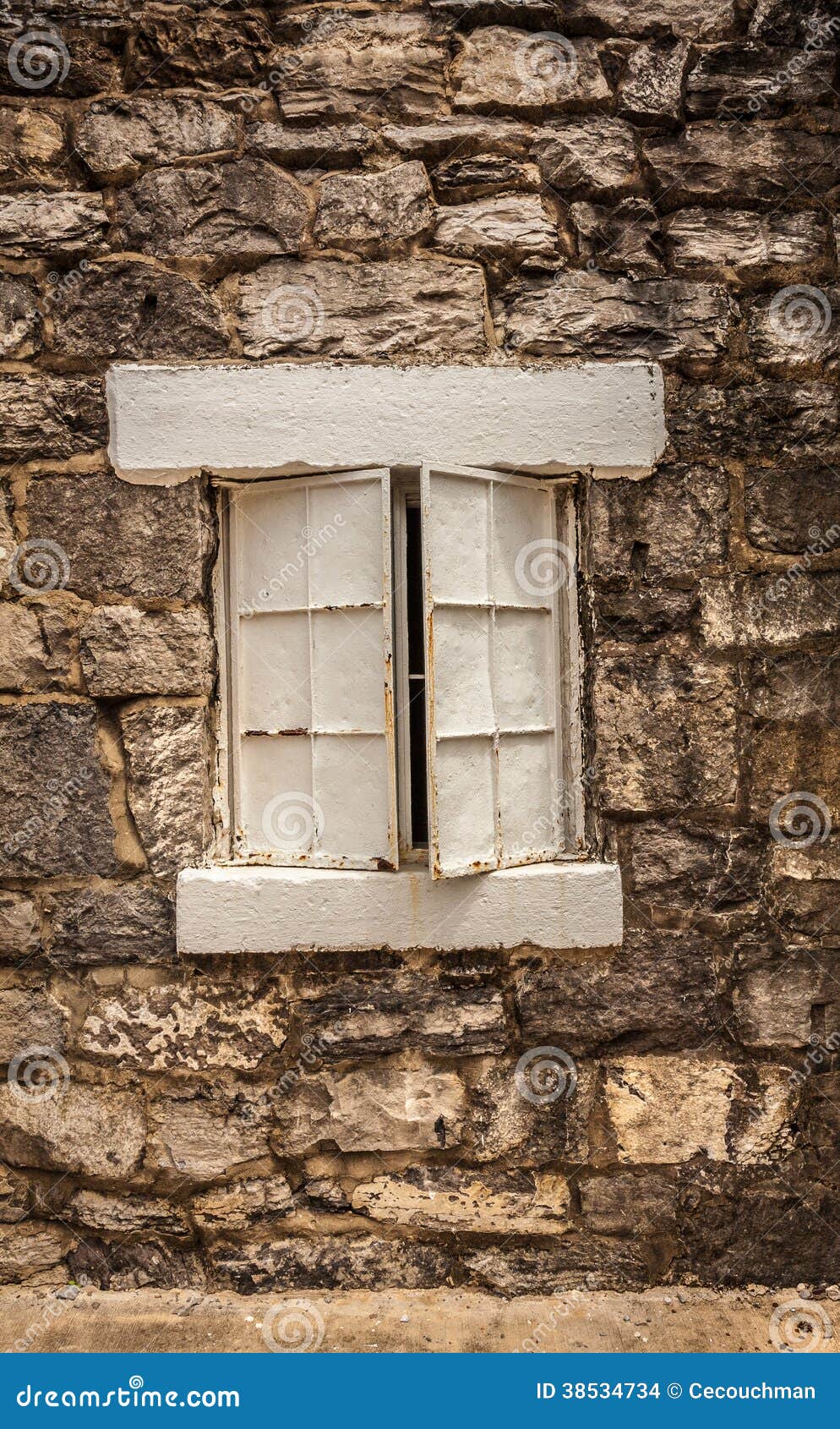 Old, Painted Window Set in Stone Wall Stock Photo - Image of rocks ...