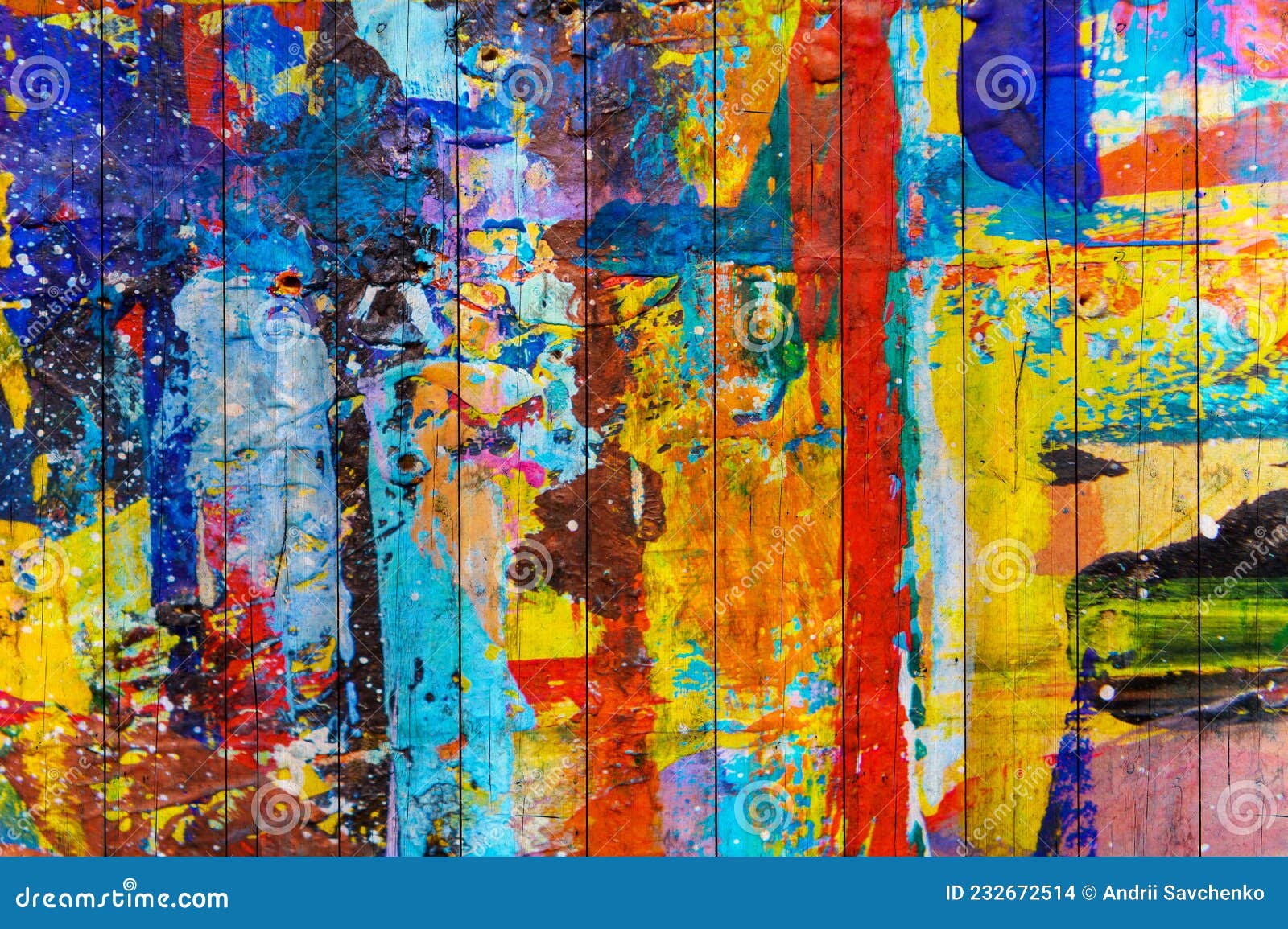 Old Painted Wood Wall. Multicolored Old Rustic Wooden Texture. Vertical ...