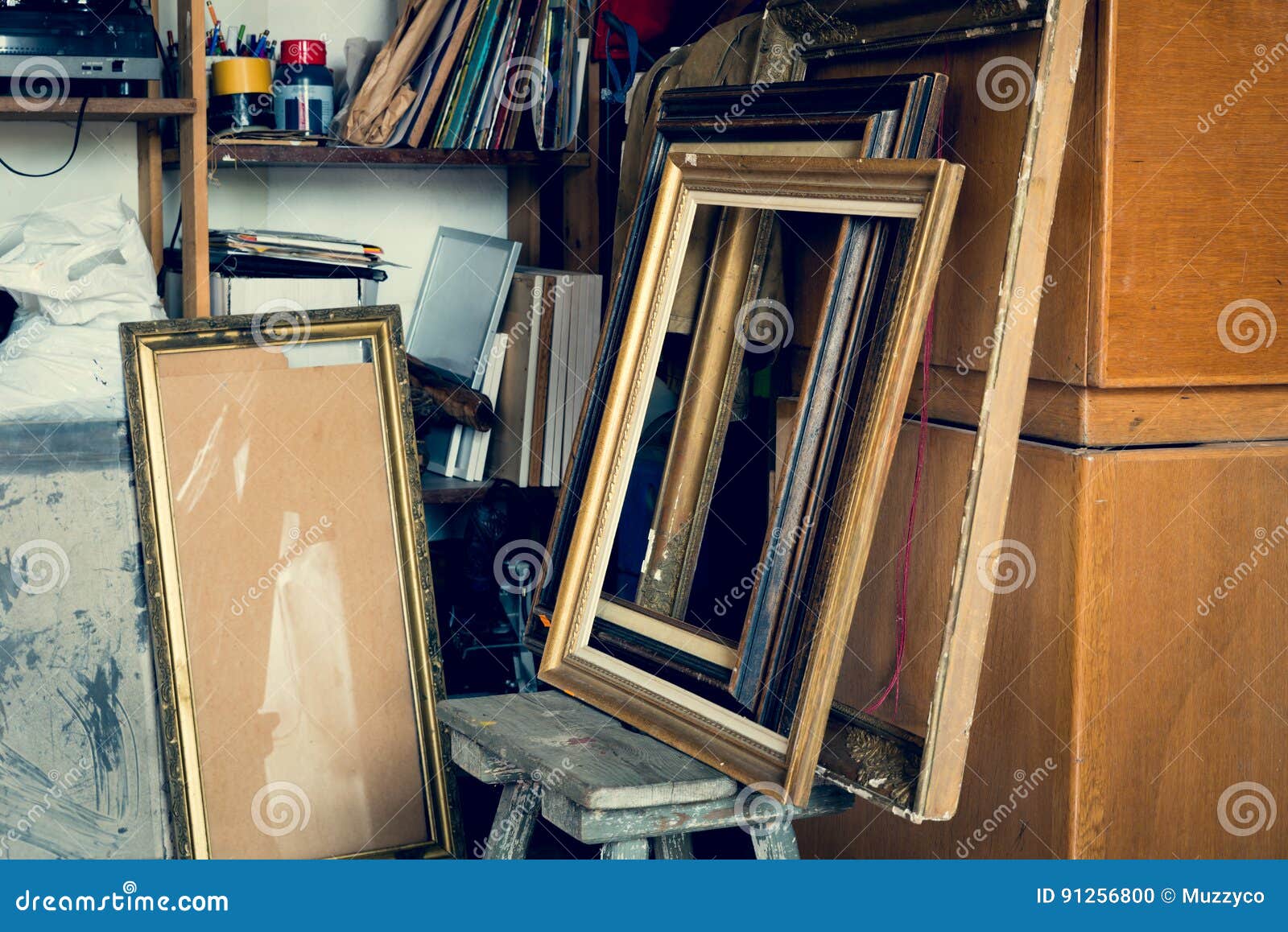 Old paintings frames stock photo. Image of painter, life - 91256800