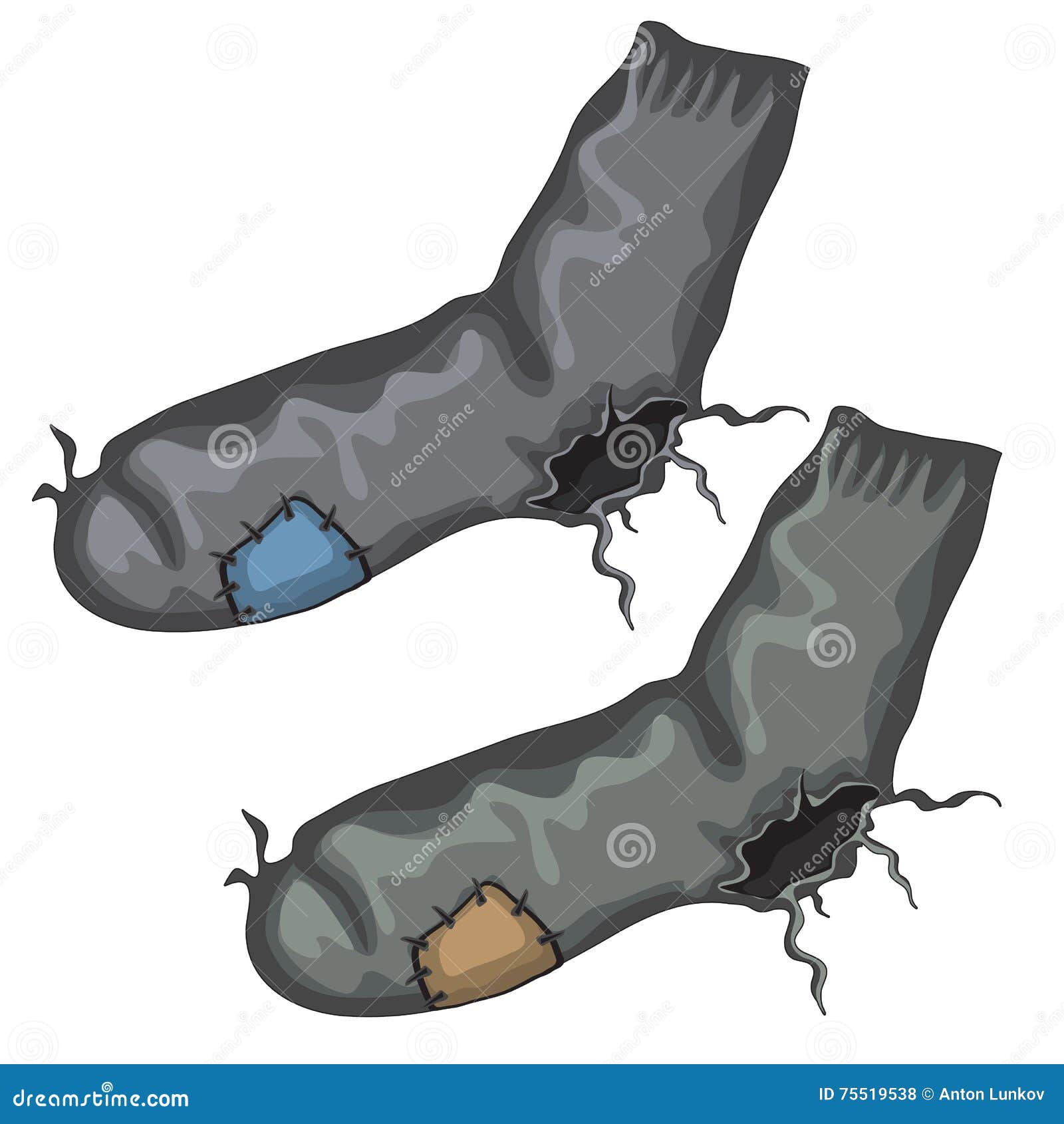 Old Pair of Holed Socks with Patches Stock Vector - Illustration of ...