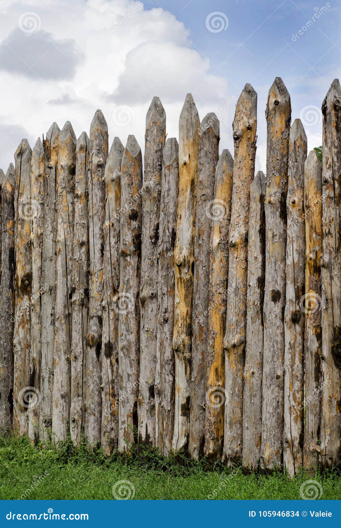 Old Palisade of Sharpened Logs Against the Sky Stock Photo - Image of ...