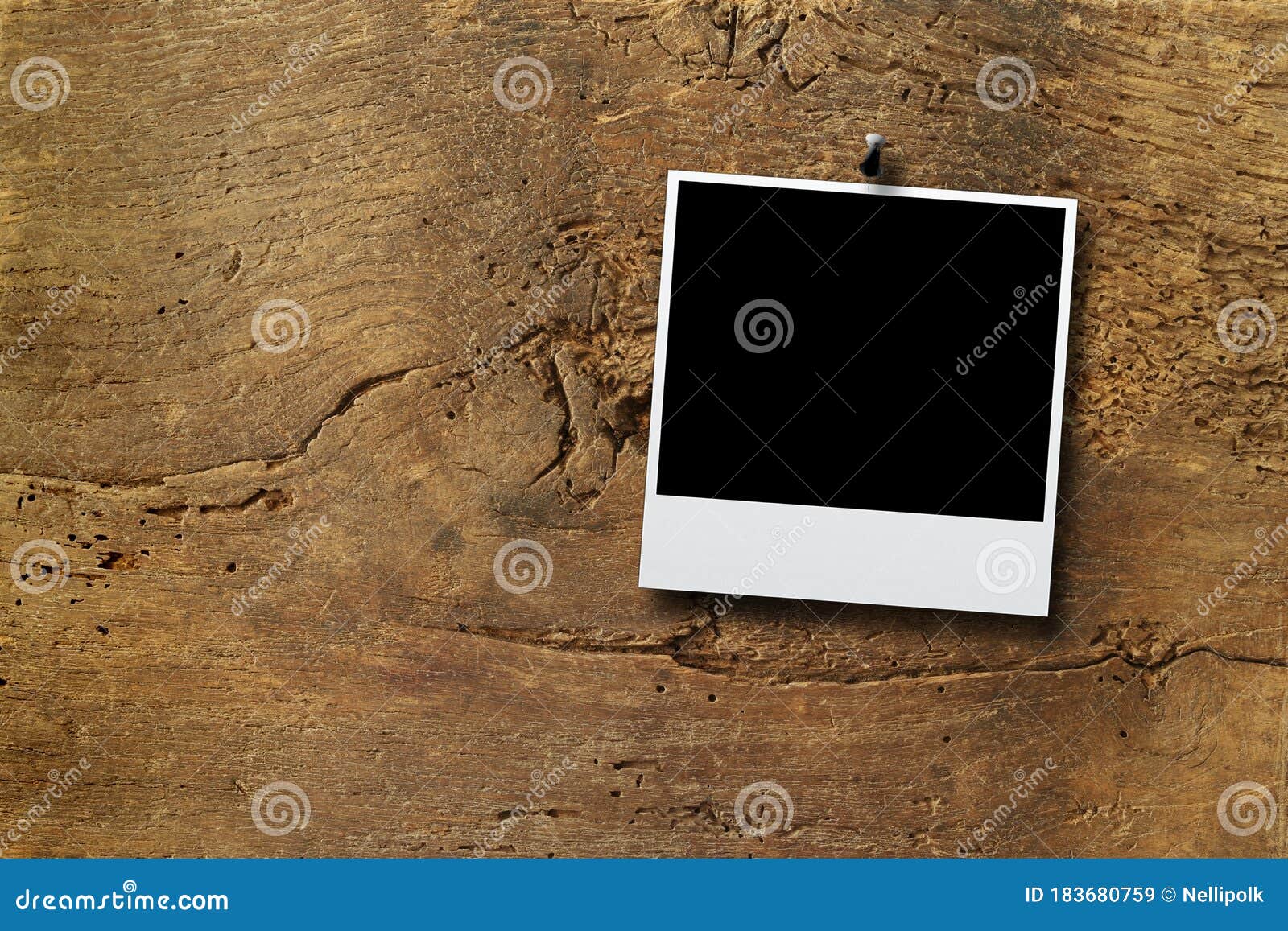 Old Panel Wood Background with Pinned Polaroid Frame. Horizontal Stock ...