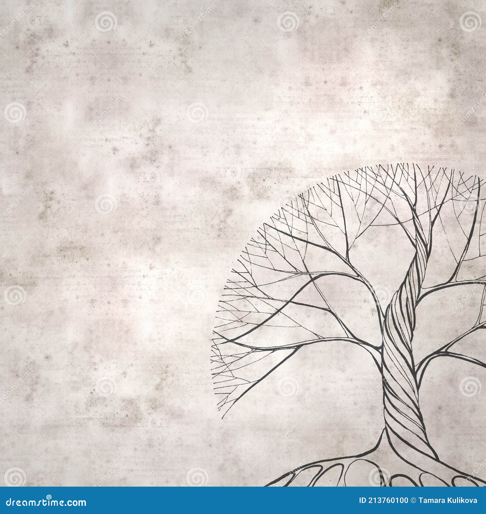 Old Paper Background with Line Drawing of a Twisted Old Tree Stock ...