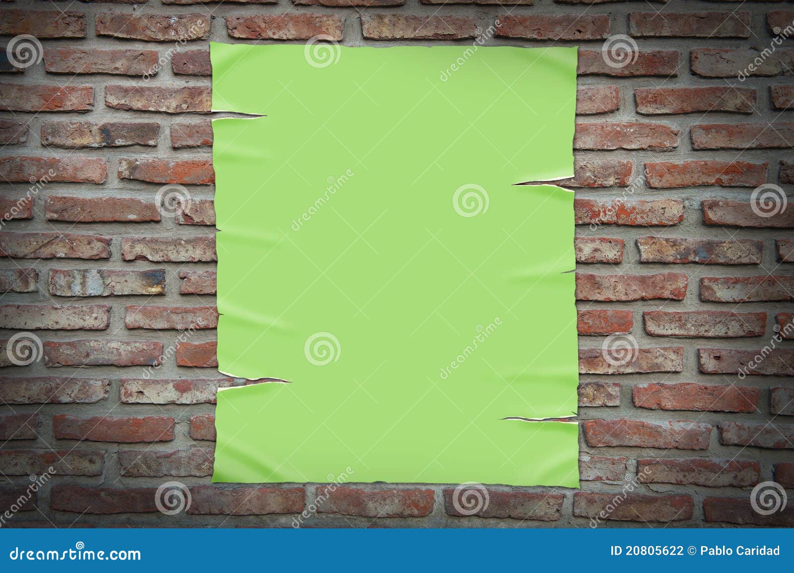 Old paper on brick wall. stock illustration. Illustration of green ...