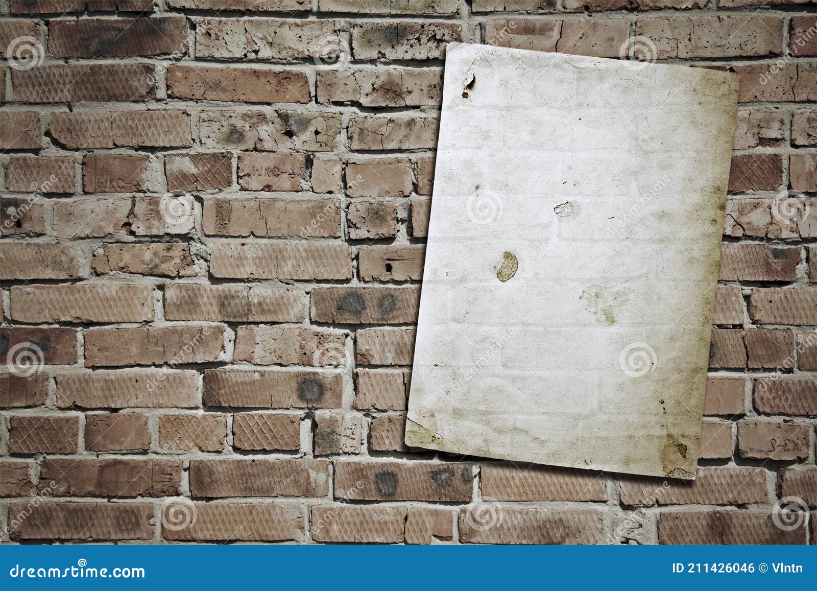 Paper on brickwall stock photo. Image of burnt, concrete - 211426046
