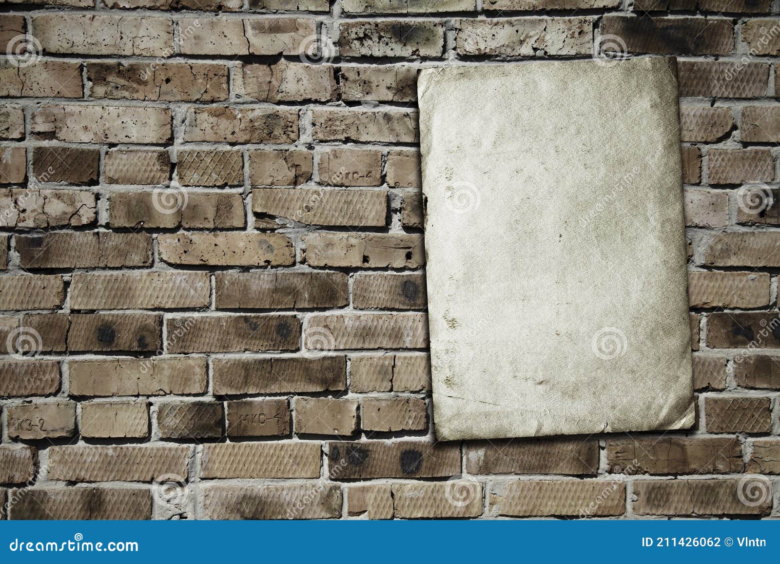 Paper on brickwall stock photo. Image of rough, rusty - 211426062