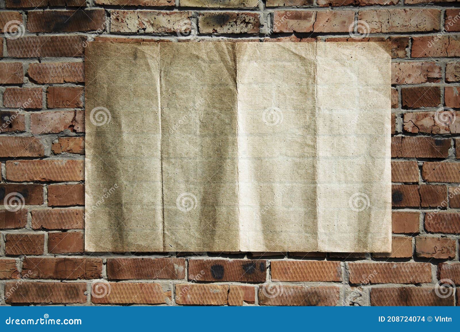Paper on brickwall stock photo. Image of damaged, edge - 208724074