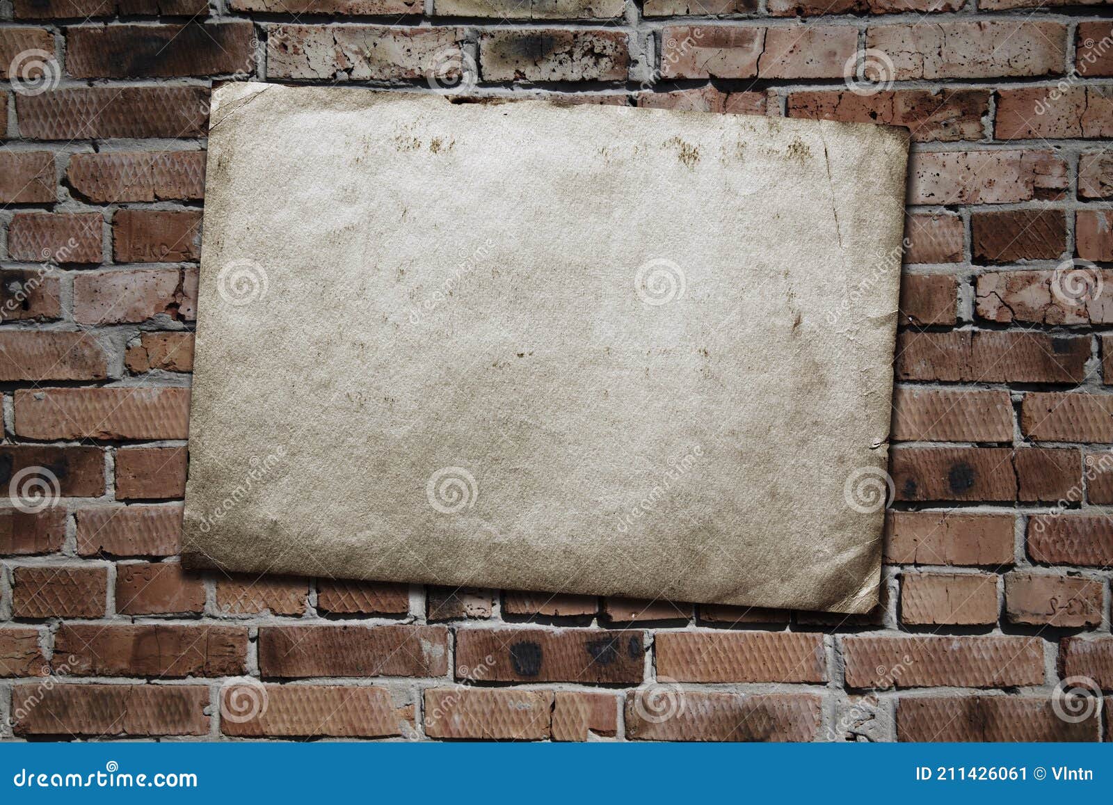 Paper on brickwall stock image. Image of blank, concrete - 211426061