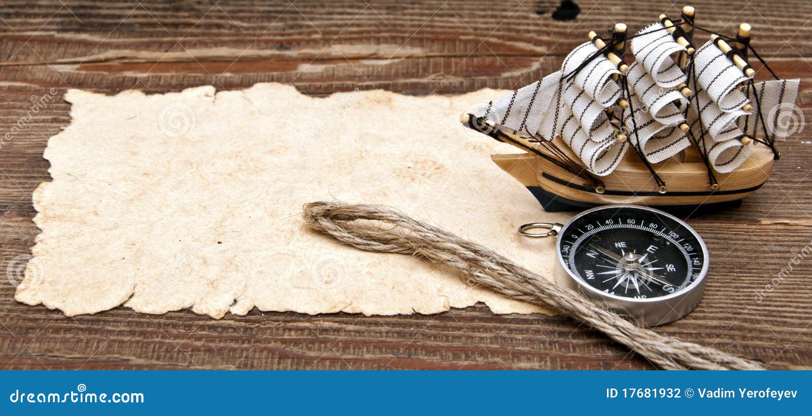 Old Paper, Compass, Rope And Model Classic Boat Royalty-Free Stock ...
