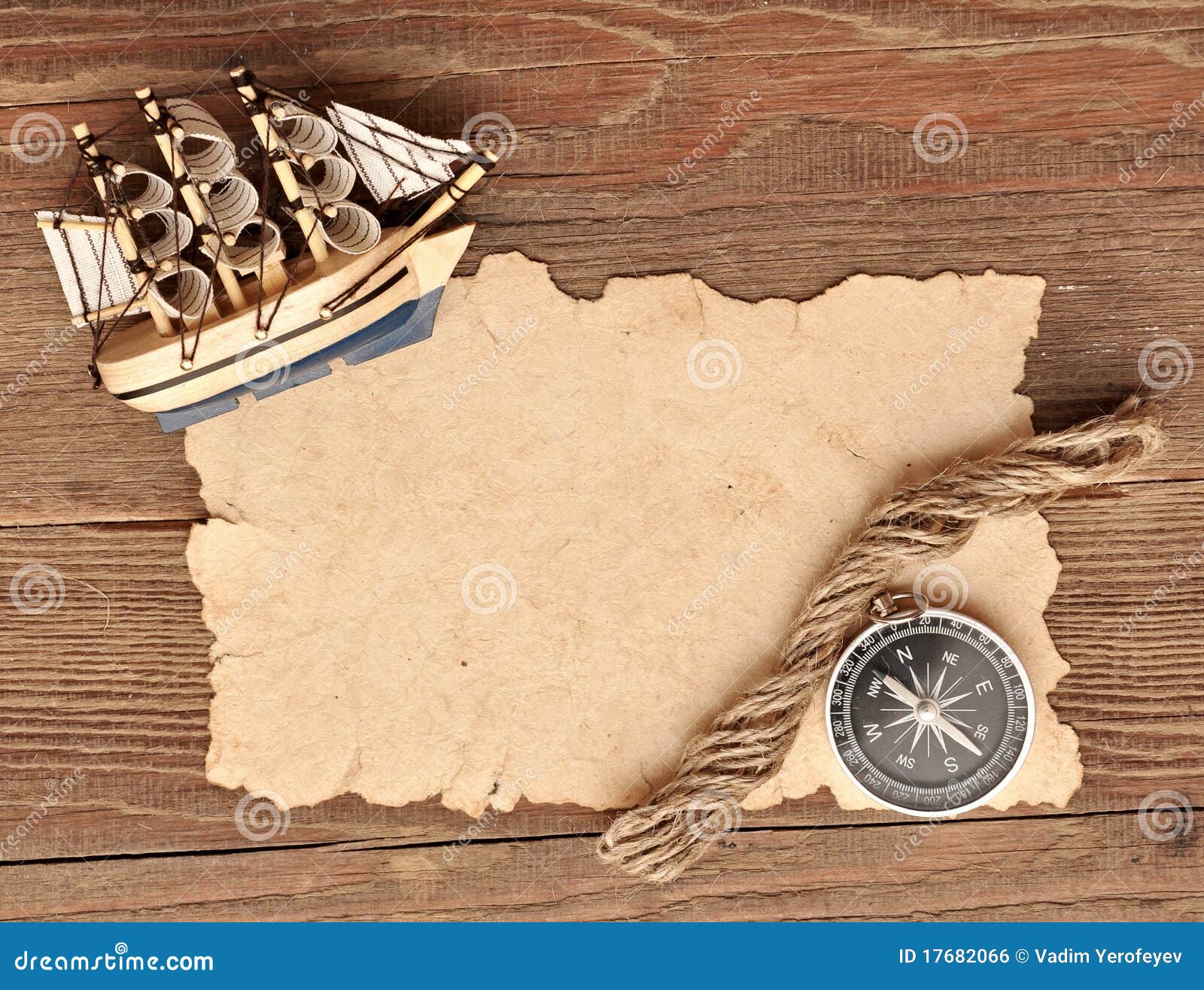 Old Paper, Compass, Rope And Model Classic Boat Royalty-Free Stock ...