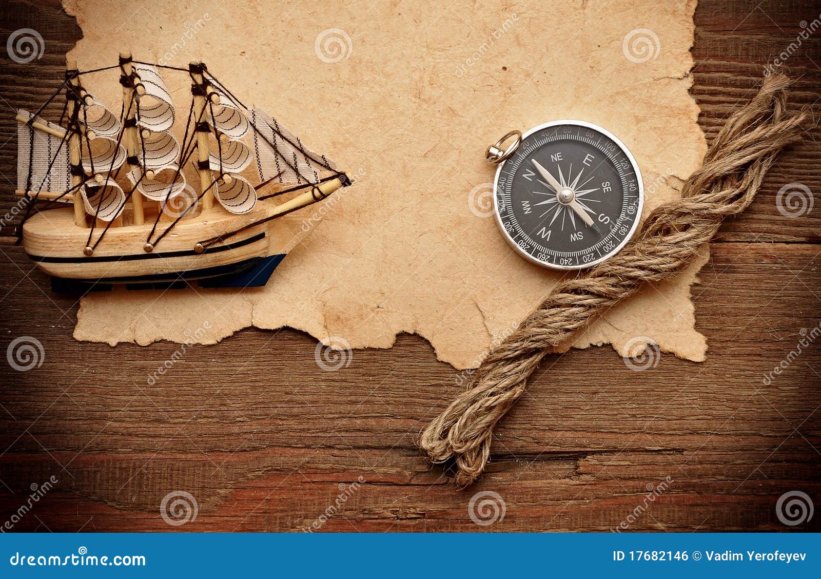 Old Paper, Compass, Rope And Model Classic Boat Royalty-Free Stock ...