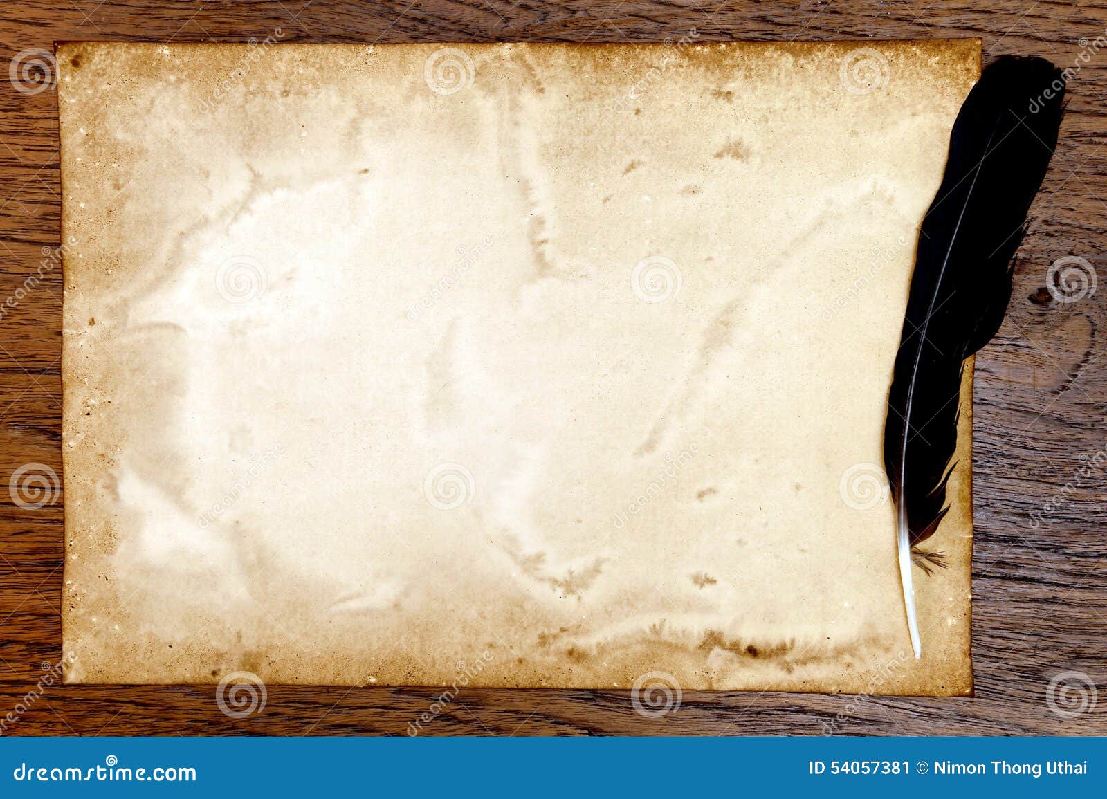 Old Paper with Feather on Brown Wood Texture Stock Image - Image of ...