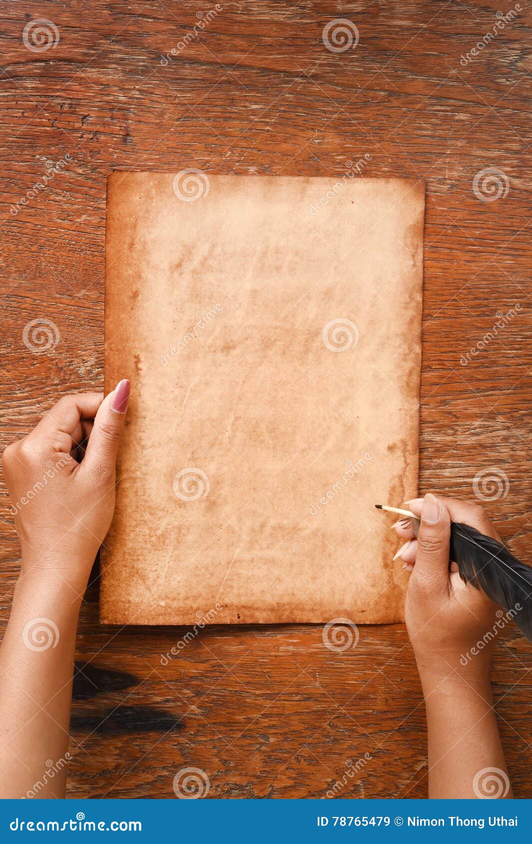 Old Paper with Feather on Hand Stock Image - Image of surface, feather ...
