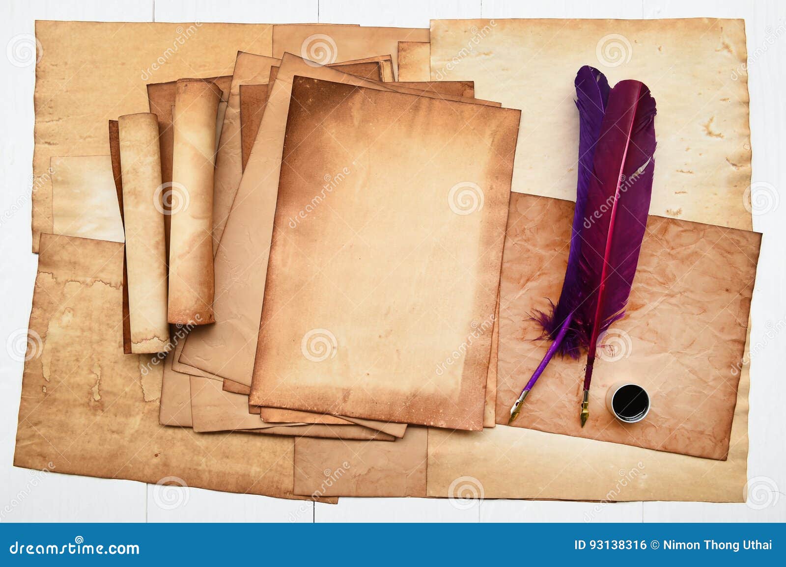 Old Paper with Feather and Ink Stock Photo - Image of texture, rough ...