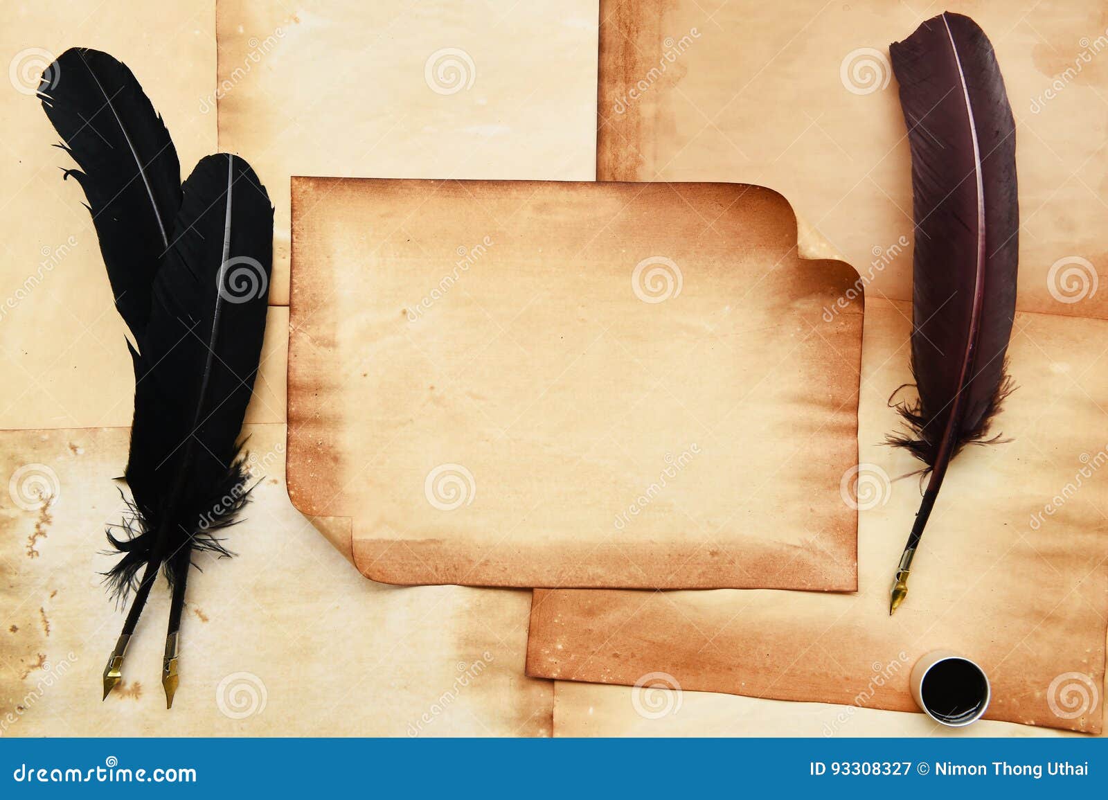 Old Paper With Feather Background