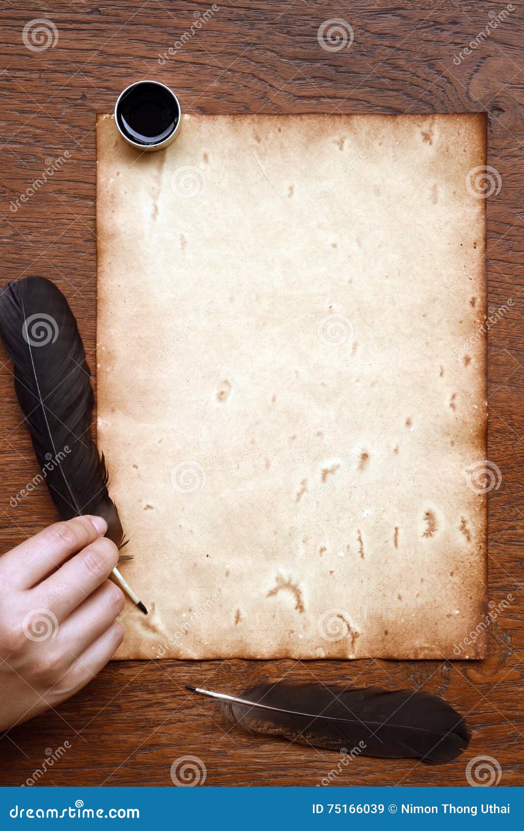 Old Paper with Feather and Ink Stock Image - Image of detail, page ...