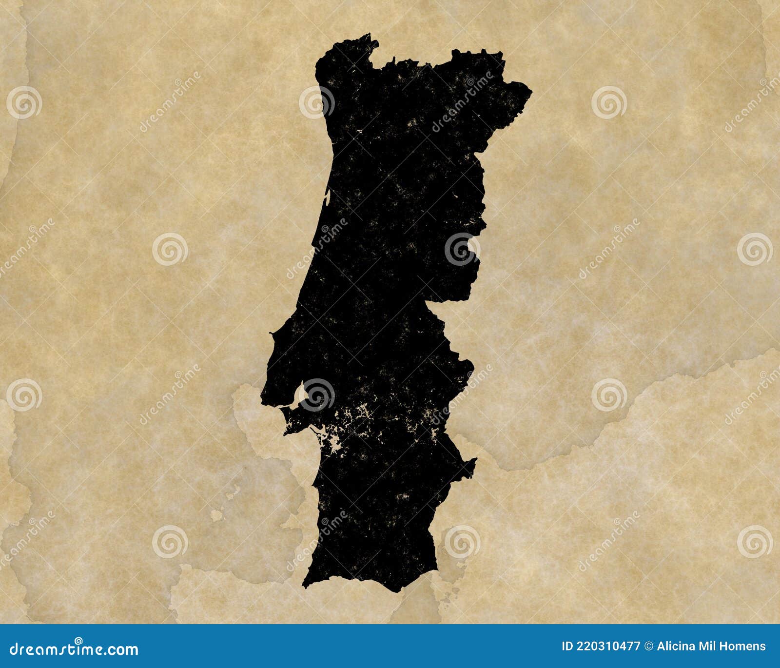 Old Paper Illustration of Portugal Map with Postage Stamp Stock ...